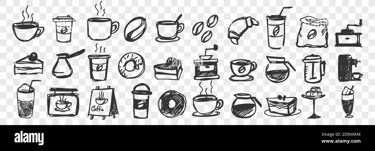 Hand drawn cups and pastry doodle set Stock Vector Image & Art - Alamy