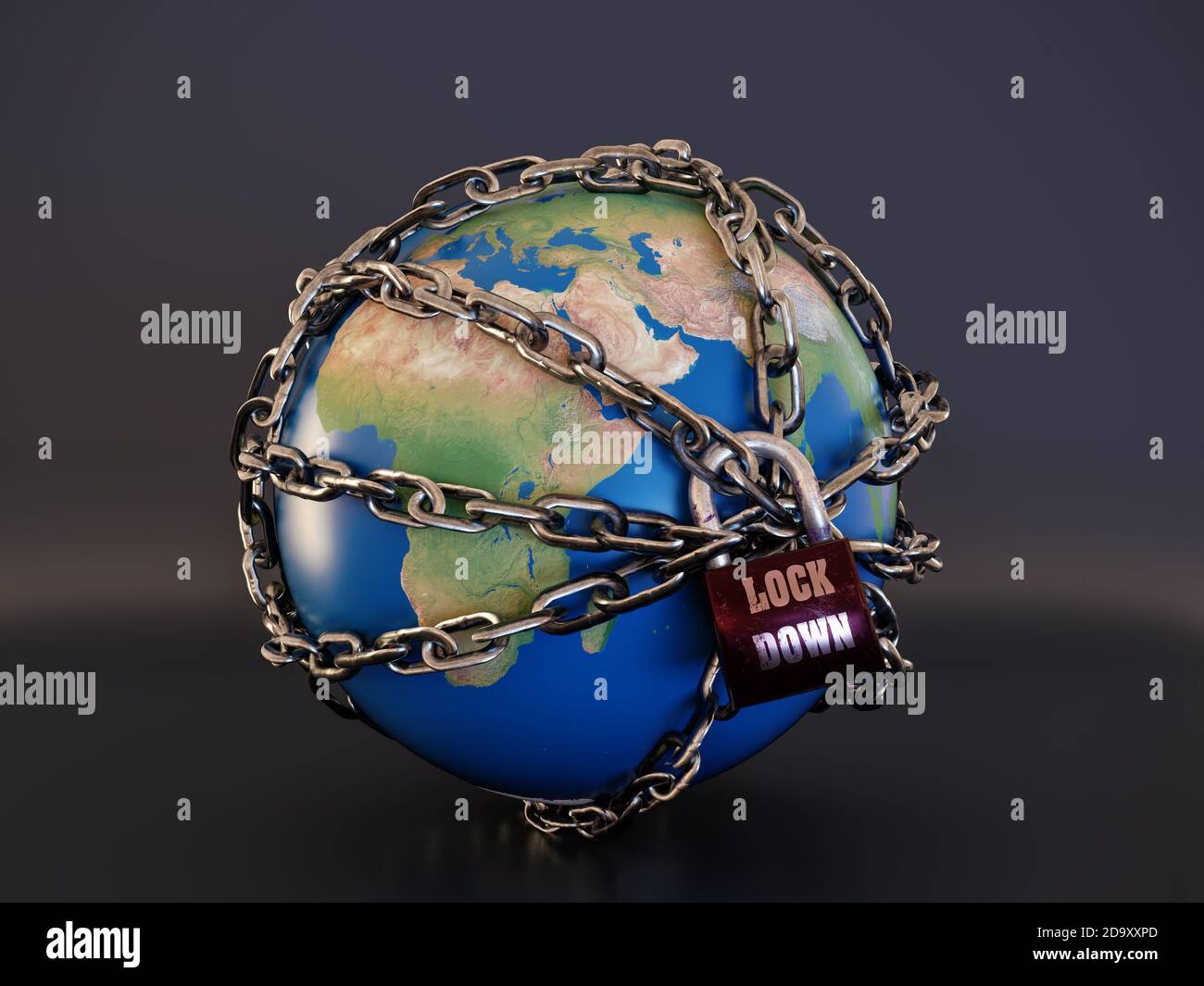3D rendering of planet Earth chained and locked with padlock as Global ...