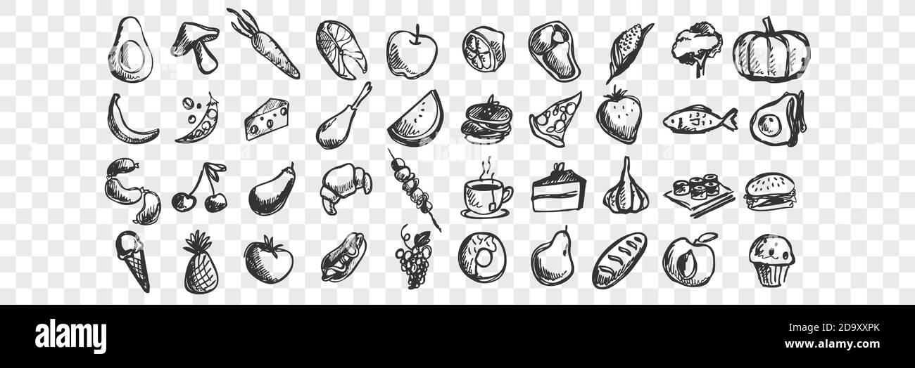 Hand drawn food doodle set Stock Vector Image & Art - Alamy