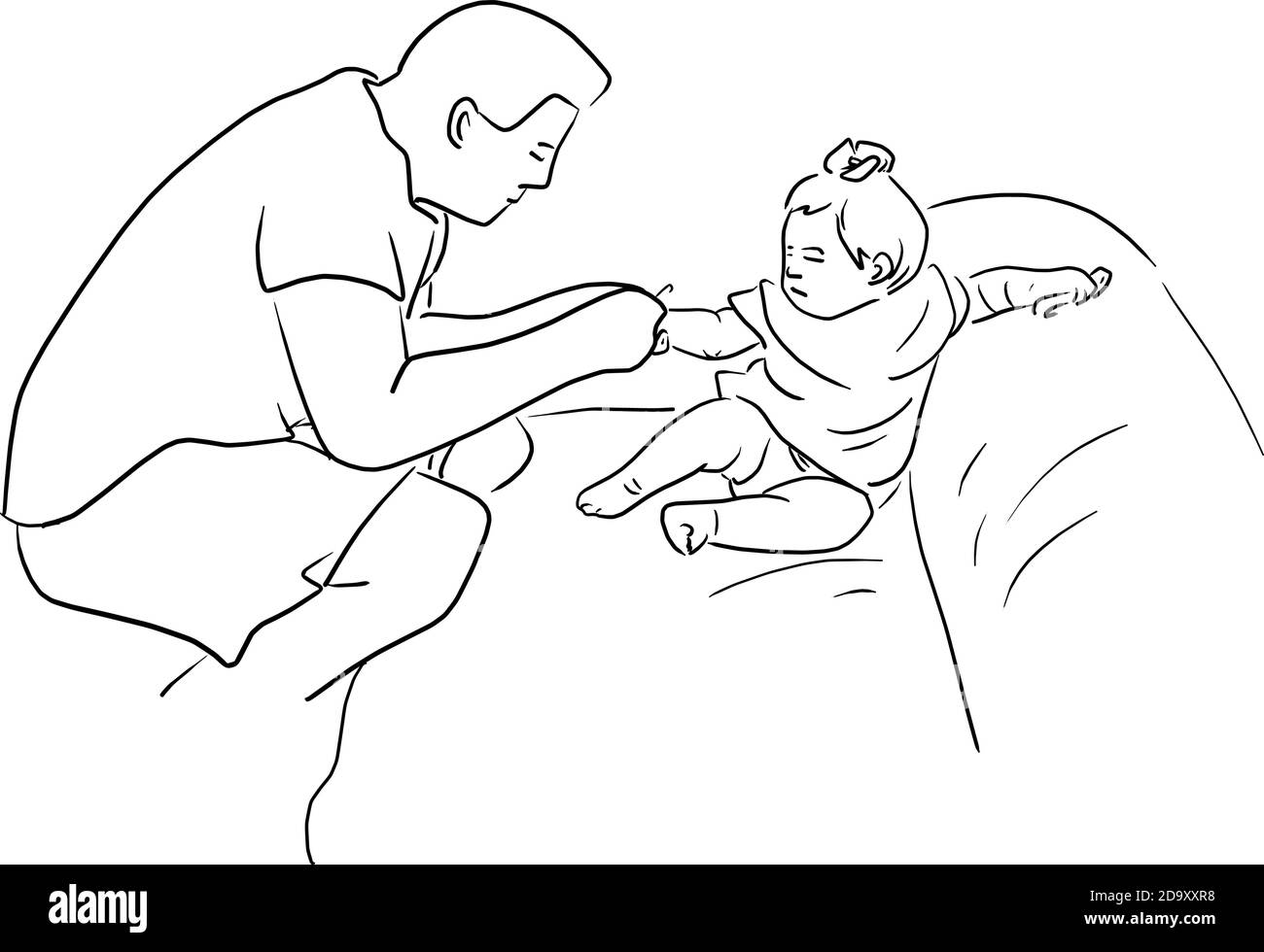 father cuts her nails to his little daughter on sofa vector ...