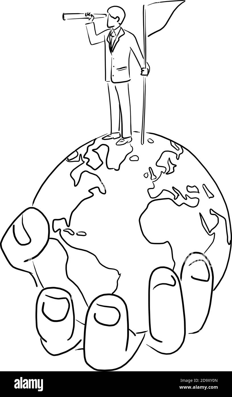 Businessman looking or searching with a spyglass or a telescope for new ...