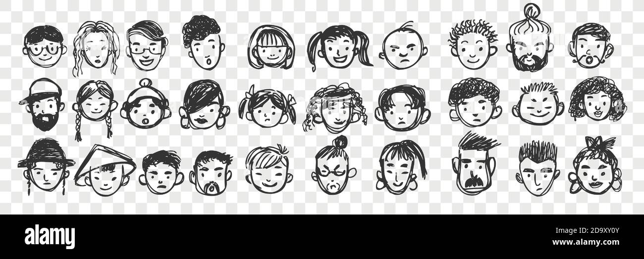 Hand drawn human faces doodle set Stock Vector Image & Art - Alamy