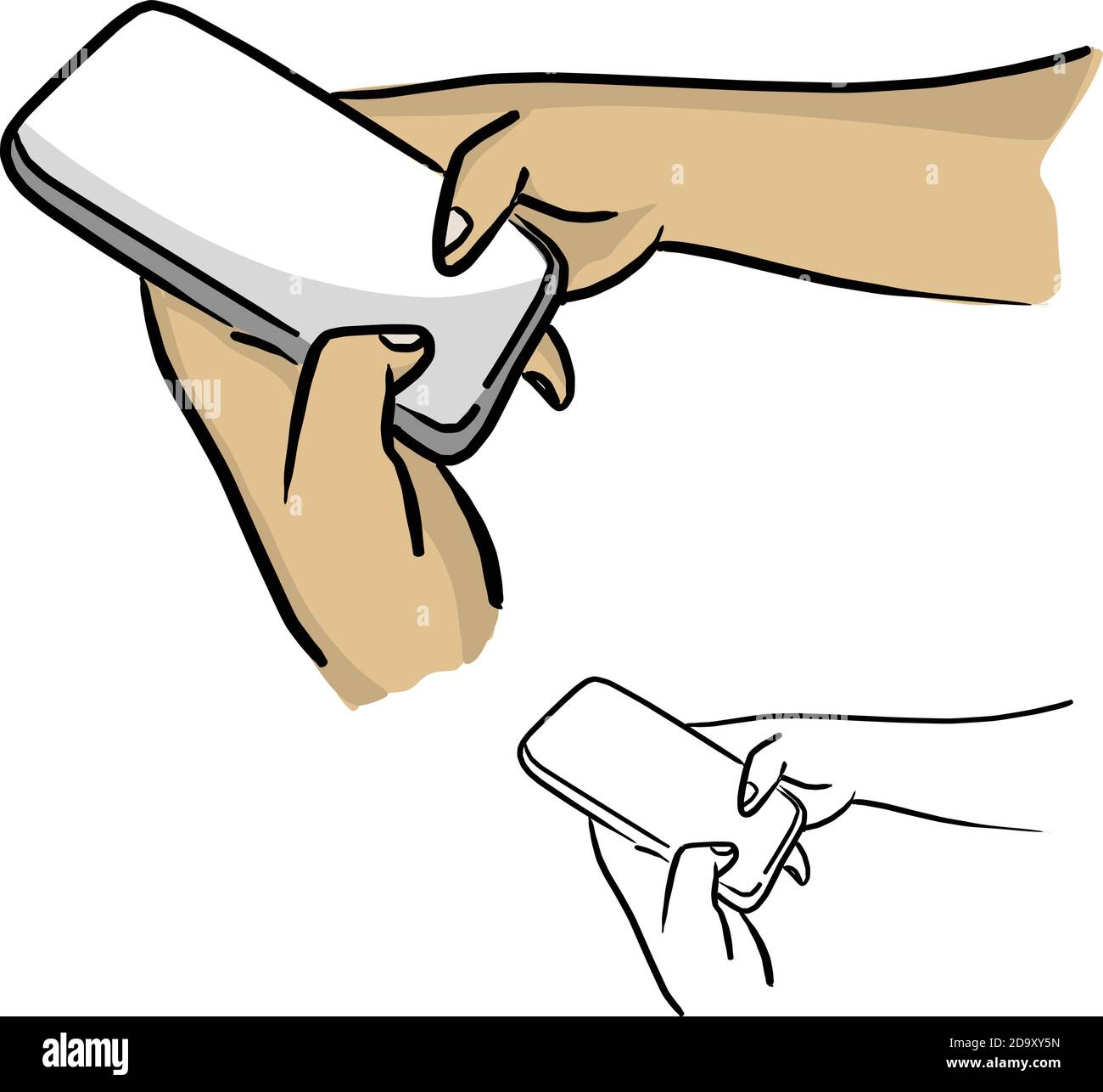 close-up hand using mobile phone vector illustration sketch doodle hand ...