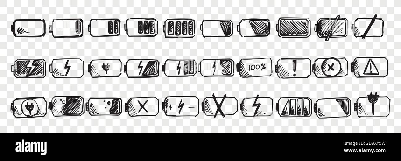 Hand drawn mobile battery doodle set Stock Vector Image & Art - Alamy