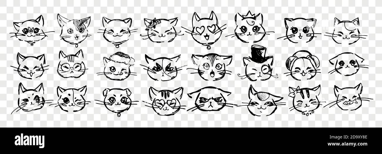 Hand Drawn Cats Emotions And Facial Expressions Set Stock Vector Image