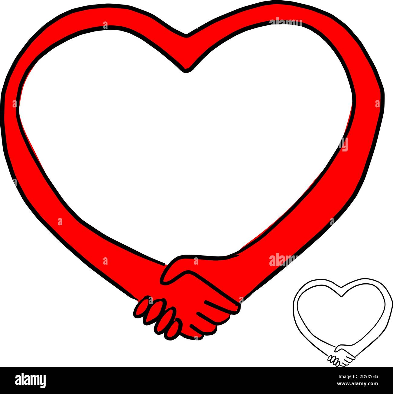 handshake in the shape of red heart vector illustration sketch doodle ...