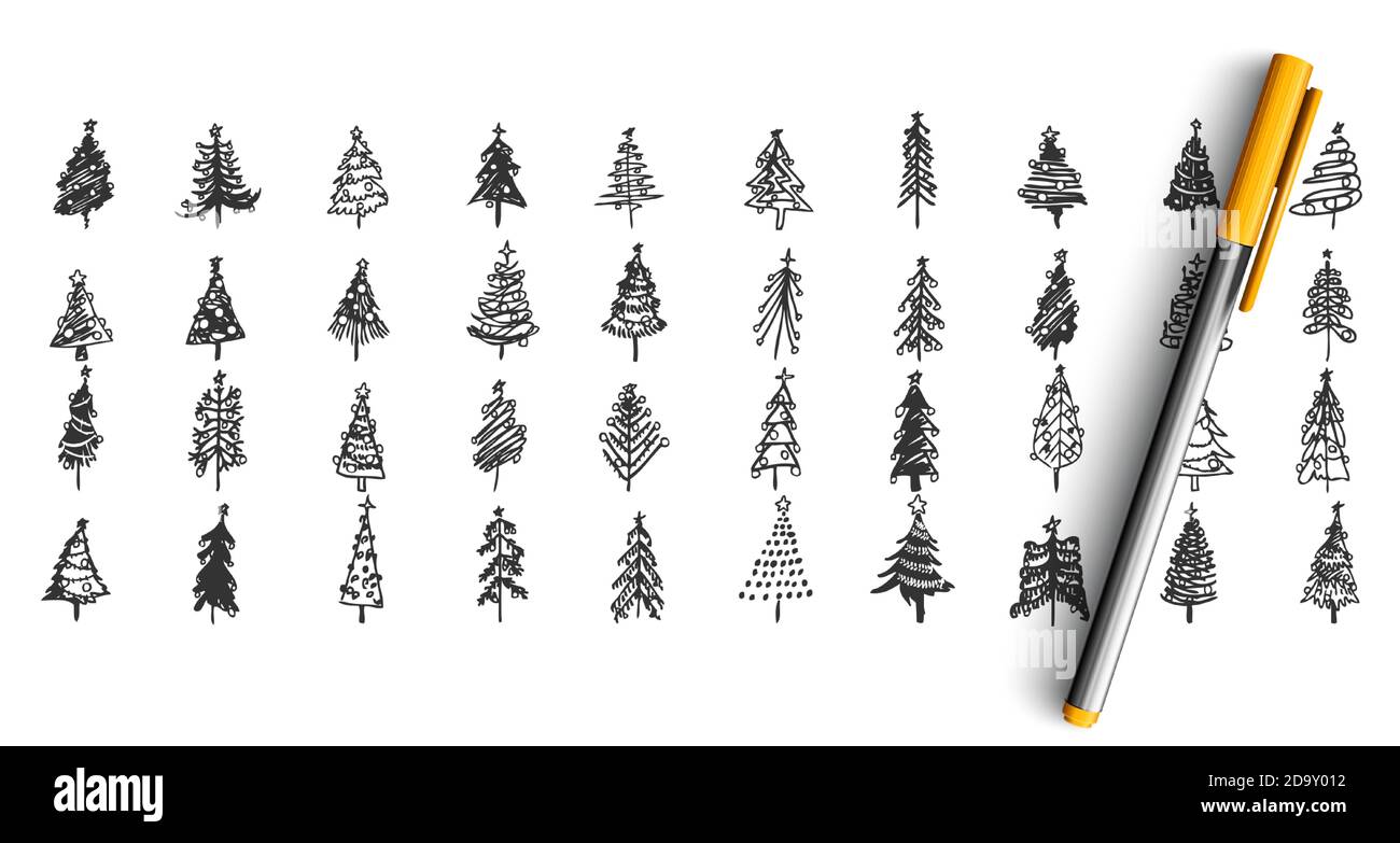 Christmas trees doodle set Stock Vector Image & Art - Alamy