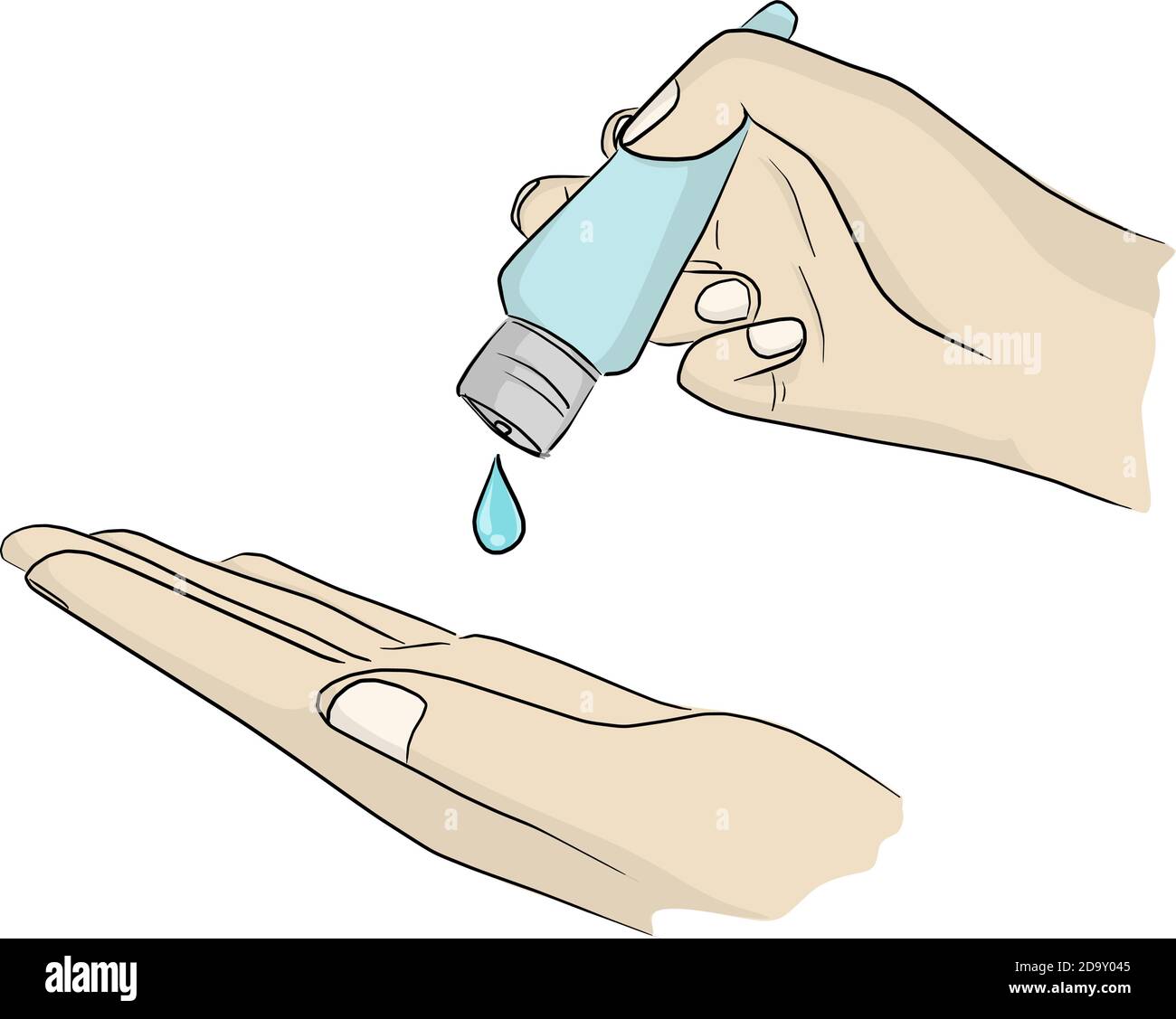 close-up hands using alcohol hand sanitizer gel pump dispenser to ...