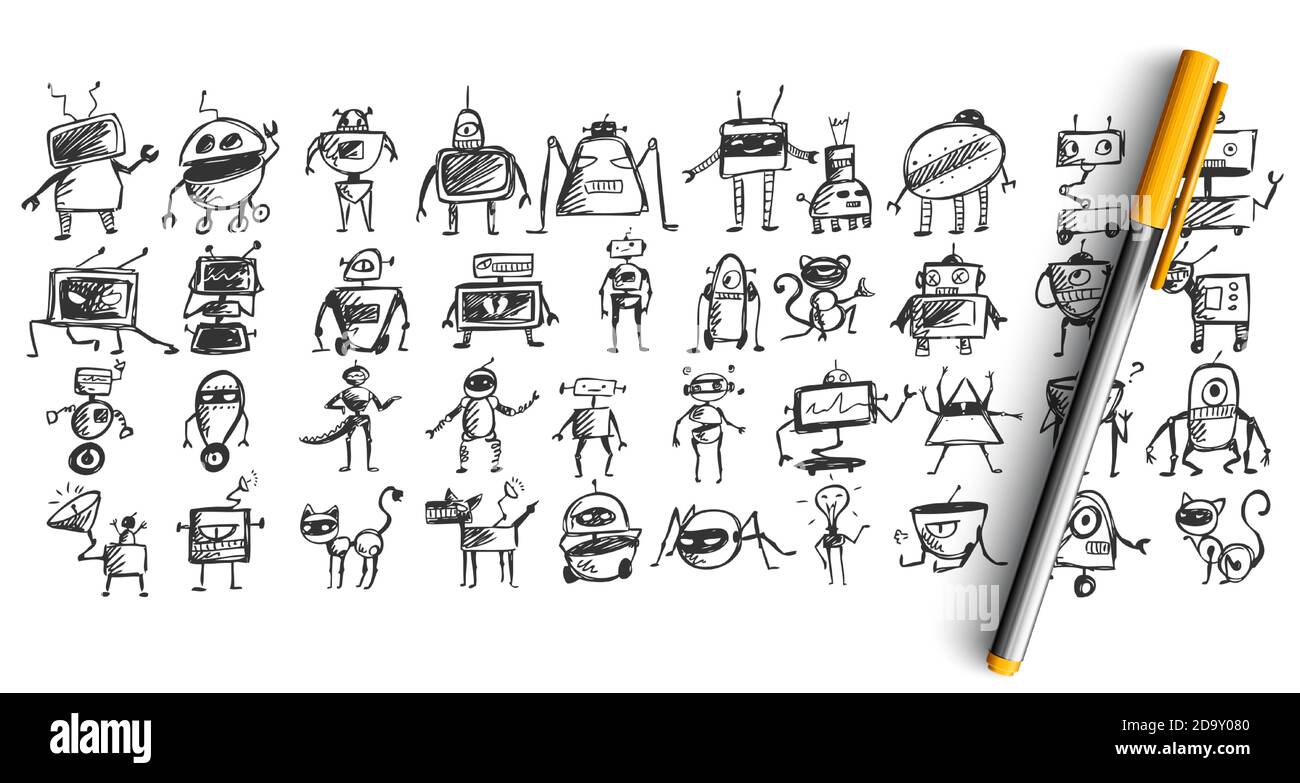Robots doodle set Stock Vector Image & Art - Alamy