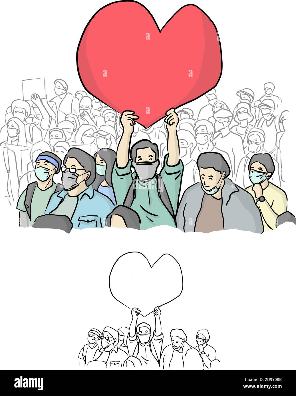 male activist holding big red heart sign over his head vector ...