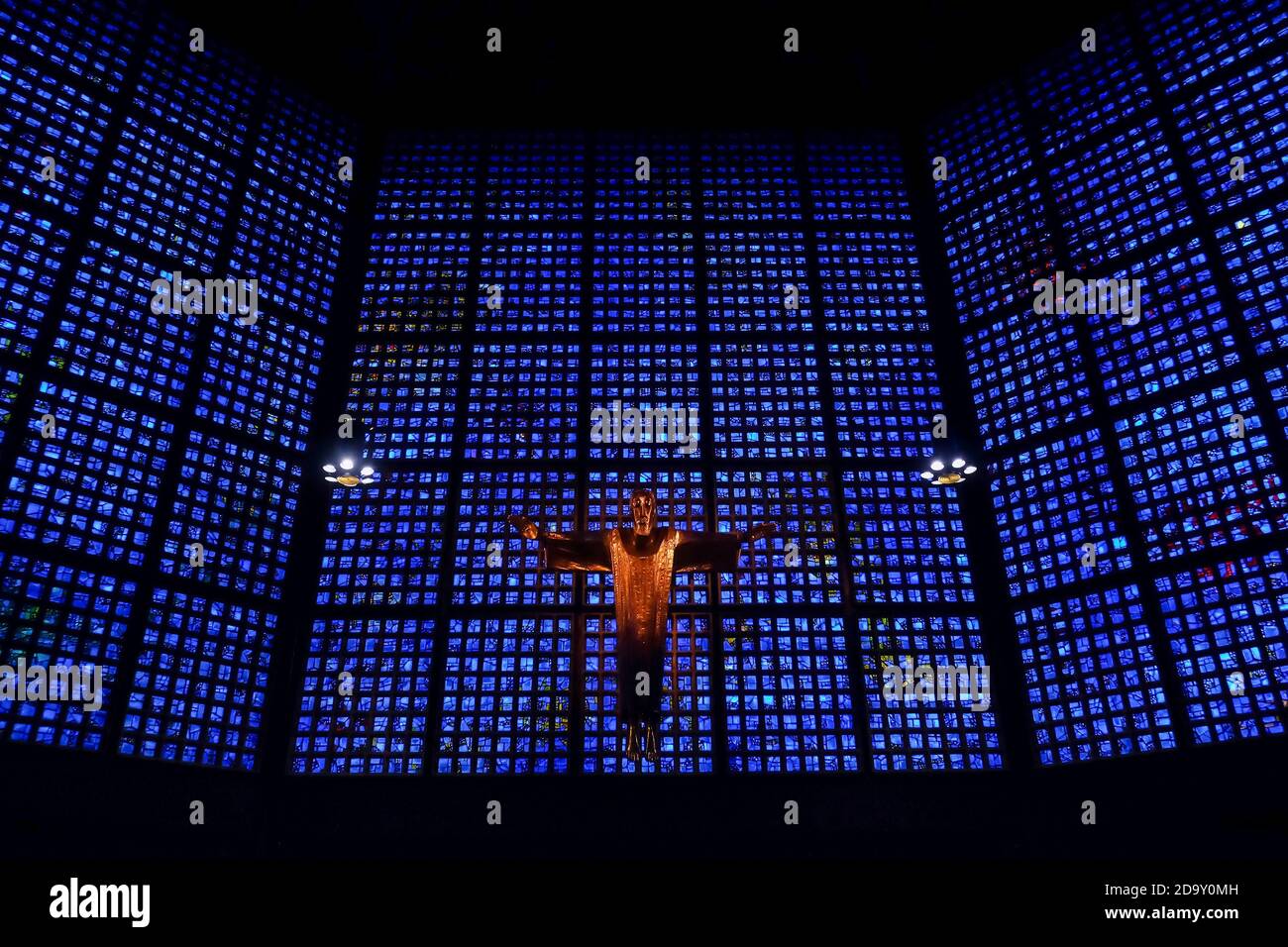Massive Blue Coloured Stained Glass in the Restored Church Stock Photo ...