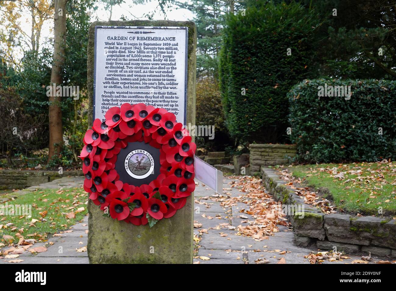 A wreath in the Garden of Remembrance in High Lea Park, New Mills ...