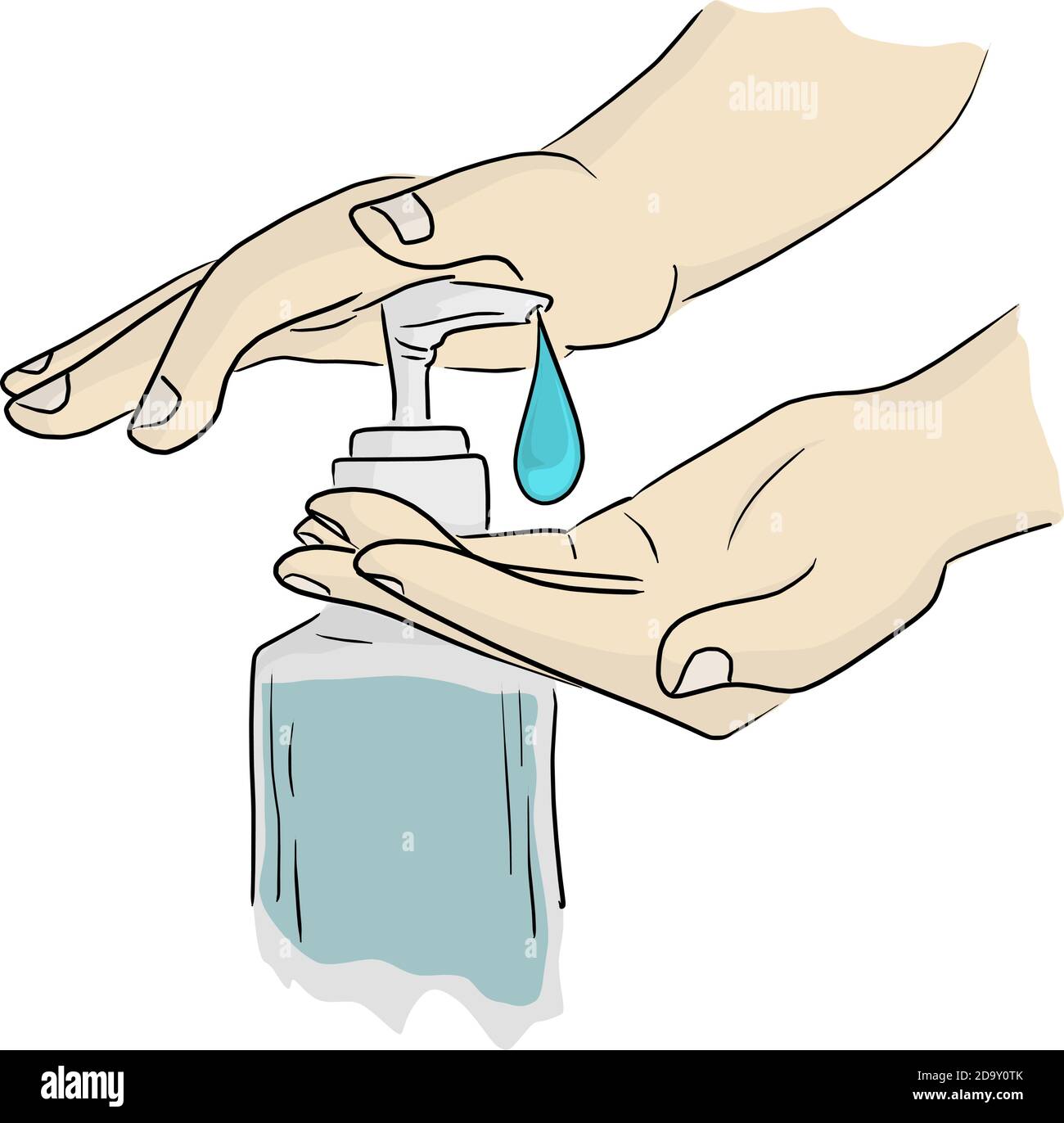 close-up hands using hand sanitizer gel pump dispenser vector ...