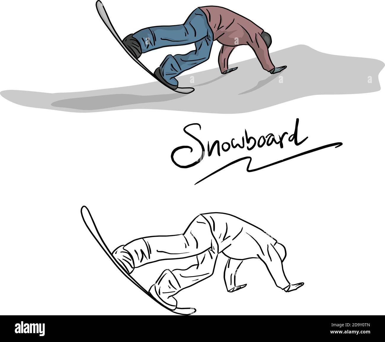Snowboarder jumping on the snowy hill vector illustration sketch doodle ...