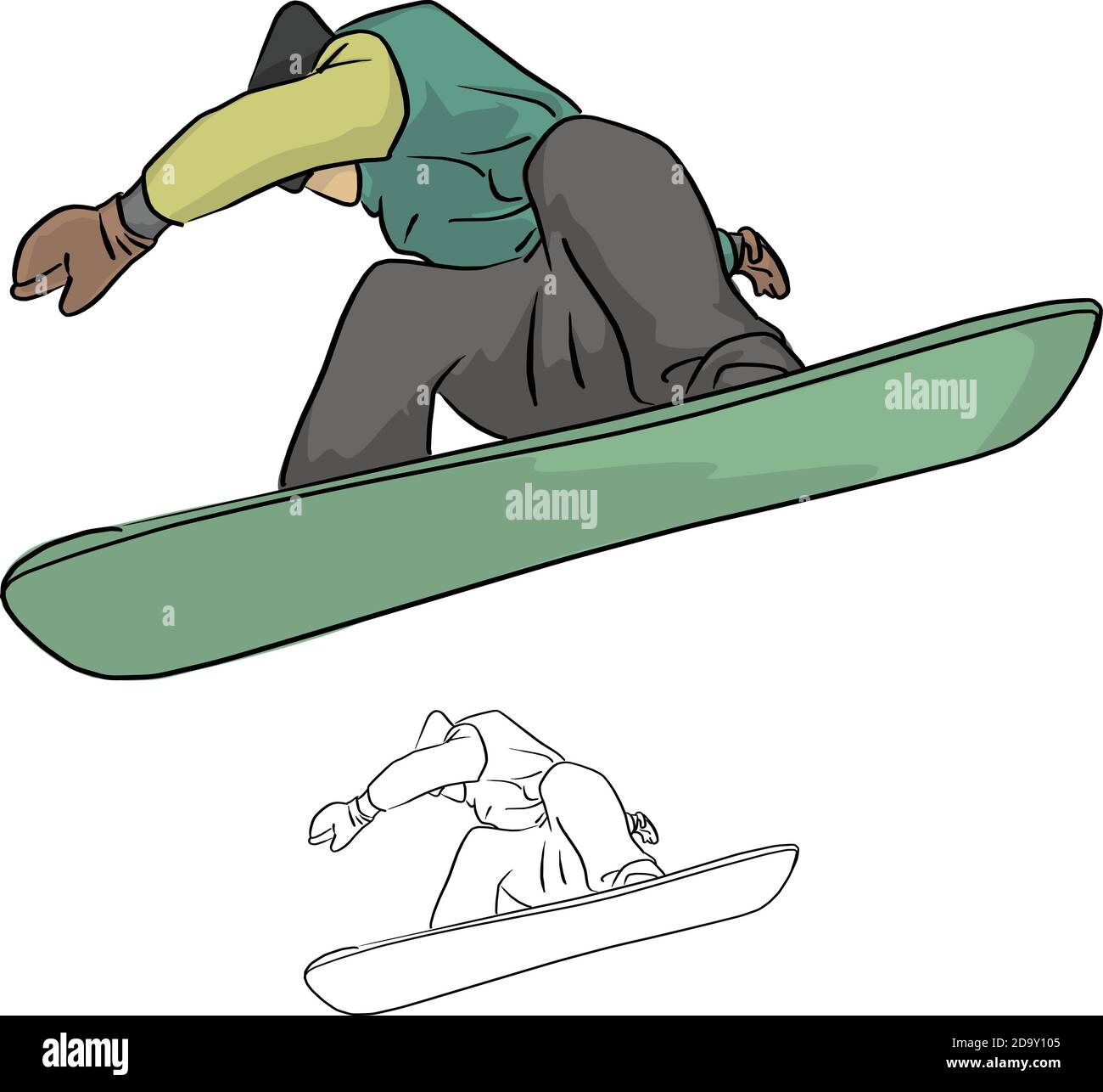 Snowboarder jumping in the air vector illustration sketch doodle hand ...