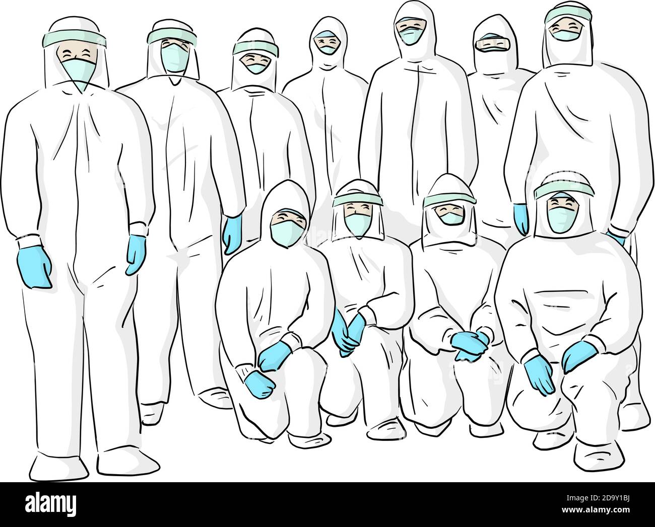 team of doctor in ppe suit vector illustration sketch doodle hand drawn ...
