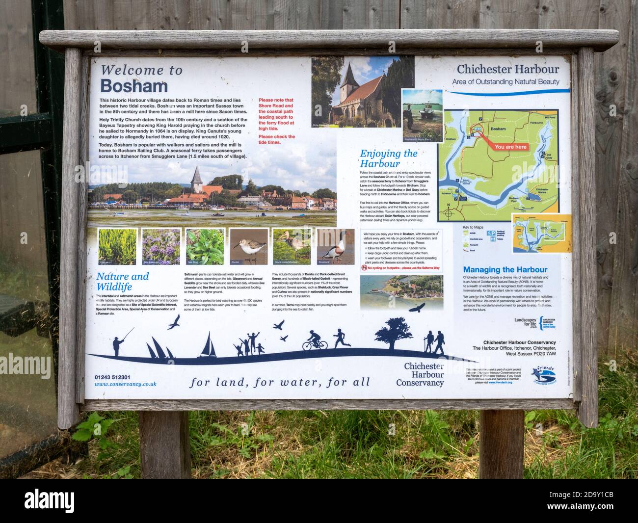 Tourist information board at the Sussex village of Bosham, Chichester ...