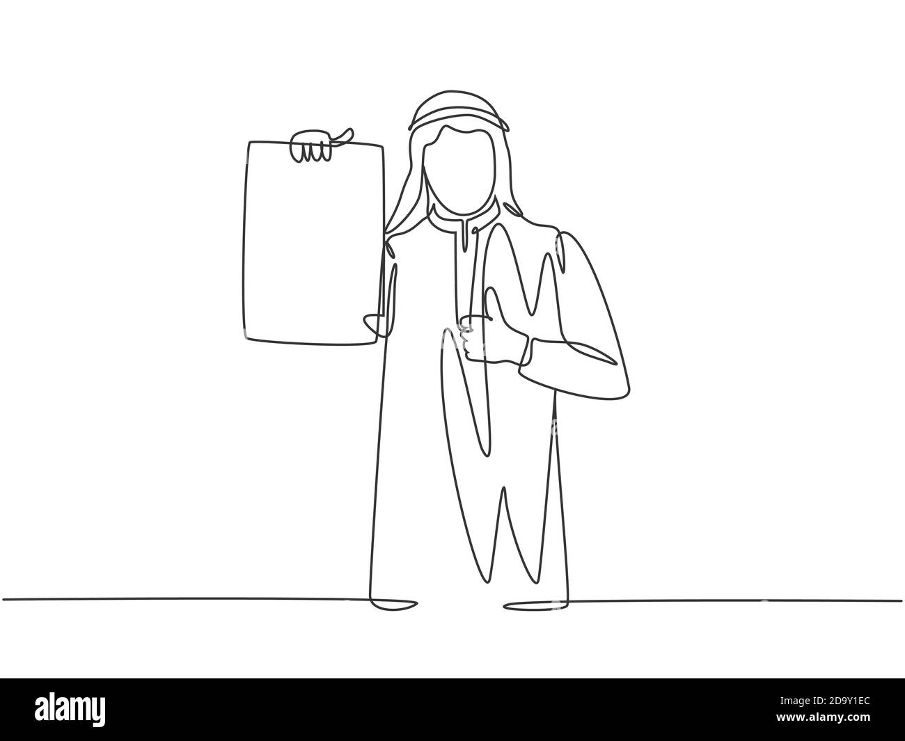 One single line drawing of young happy muslim manager proudly showing ...