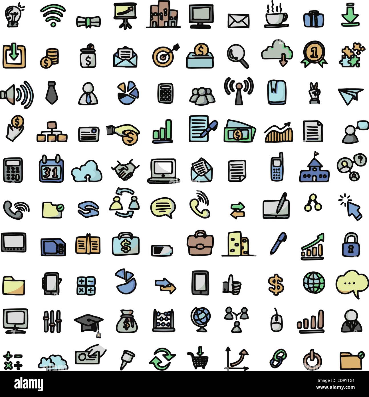 100 technology and business colorful symbols for web design vector ...