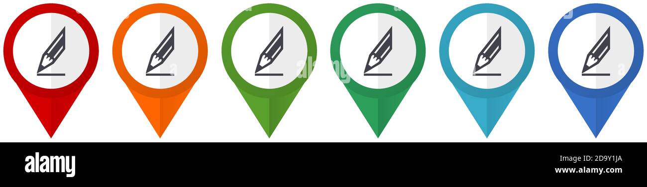 Pencil vector pointers, set of colorful flat design icons isolated on ...