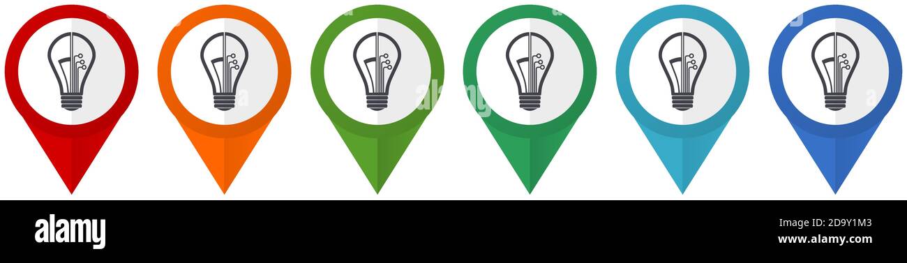 Creative, idea, bulb, circuit vector pointers, set of colorful flat ...