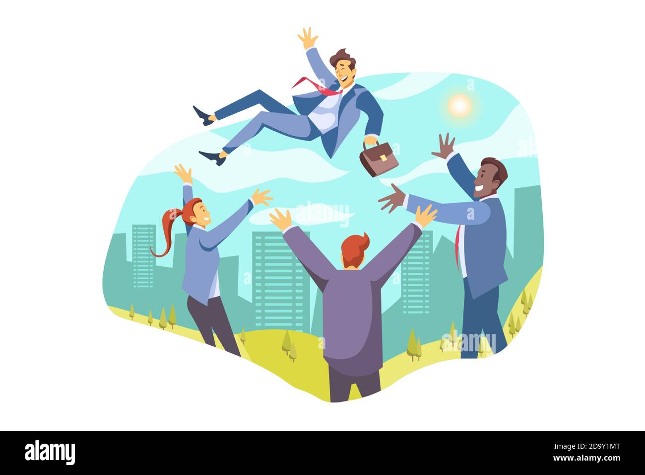 Team, leadership, win, achievement, success, business congratulation ...