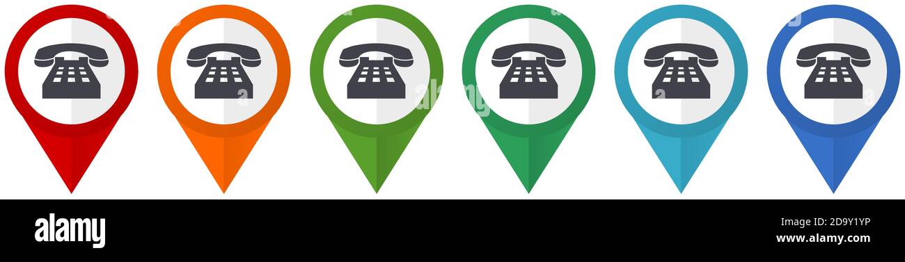 Phone vector pointers, set of colorful flat design icons isolated on ...