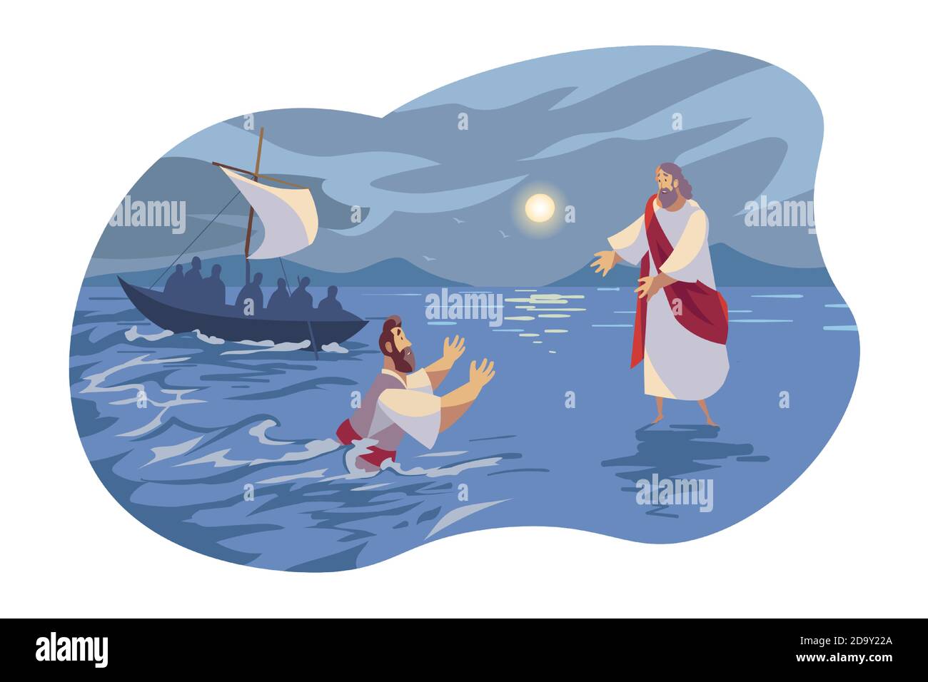 Jesus and peter walking on water Stock Vector Images - Alamy