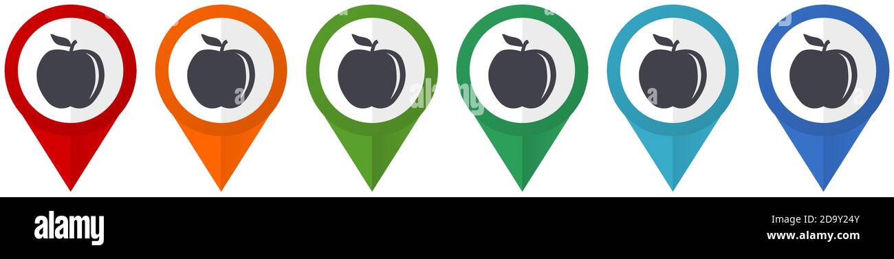 Apple vector pointers, set of colorful flat design icons isolated on ...