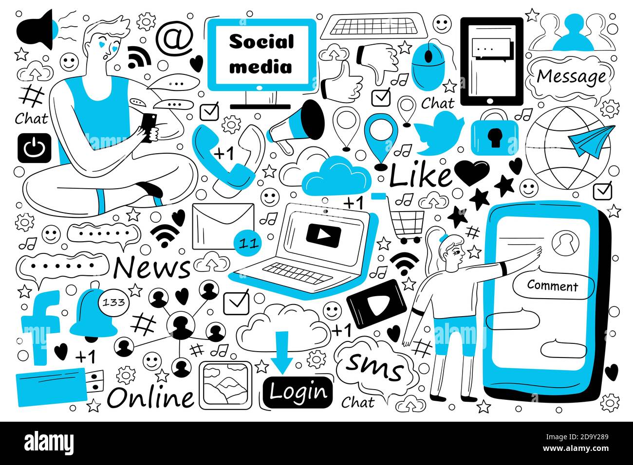 Social media doodle set Stock Vector Image & Art - Alamy