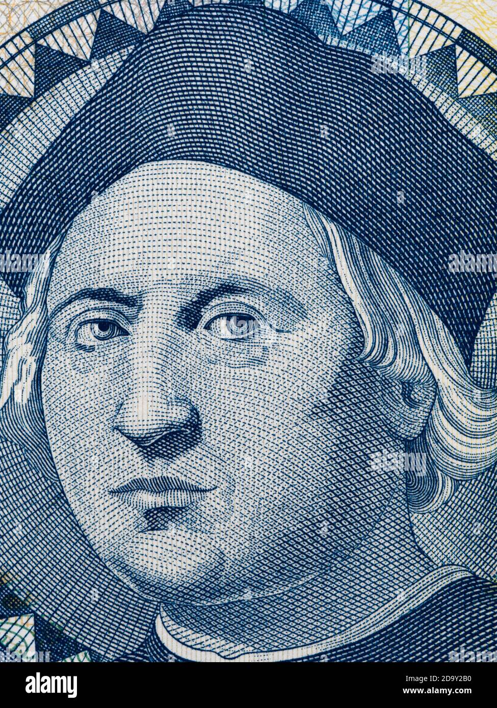 Christopher Columbus portrait on Bahamas one dollar banknote macro ...