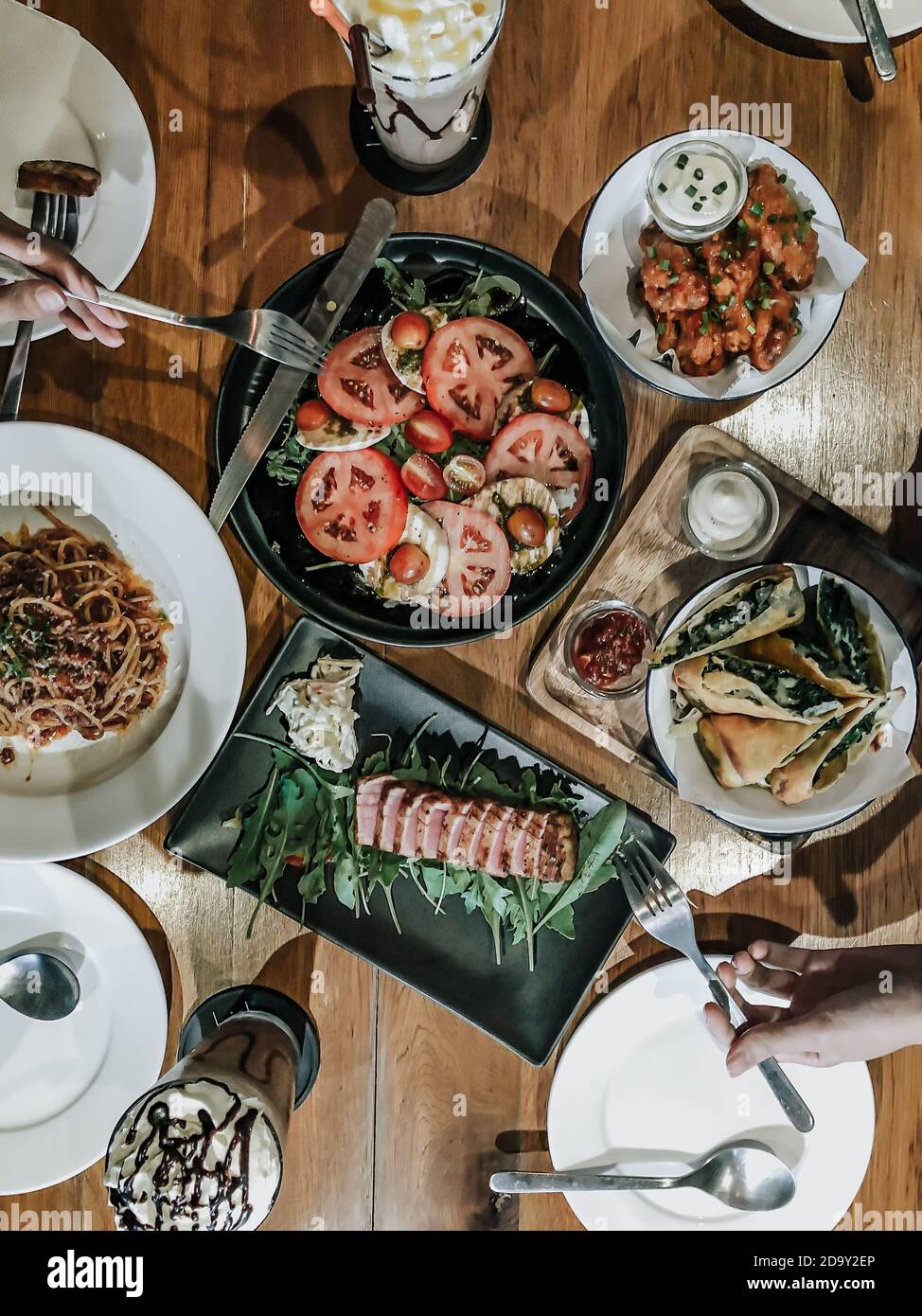 table with food, top view, meeting concept Stock Photo - Alamy
