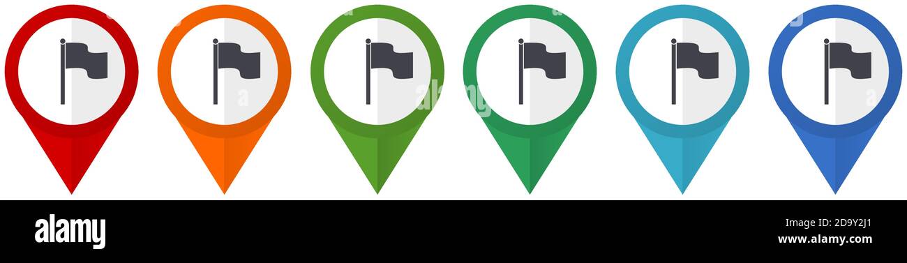 Flag vector pointers, set of colorful flat design icons isolated on ...