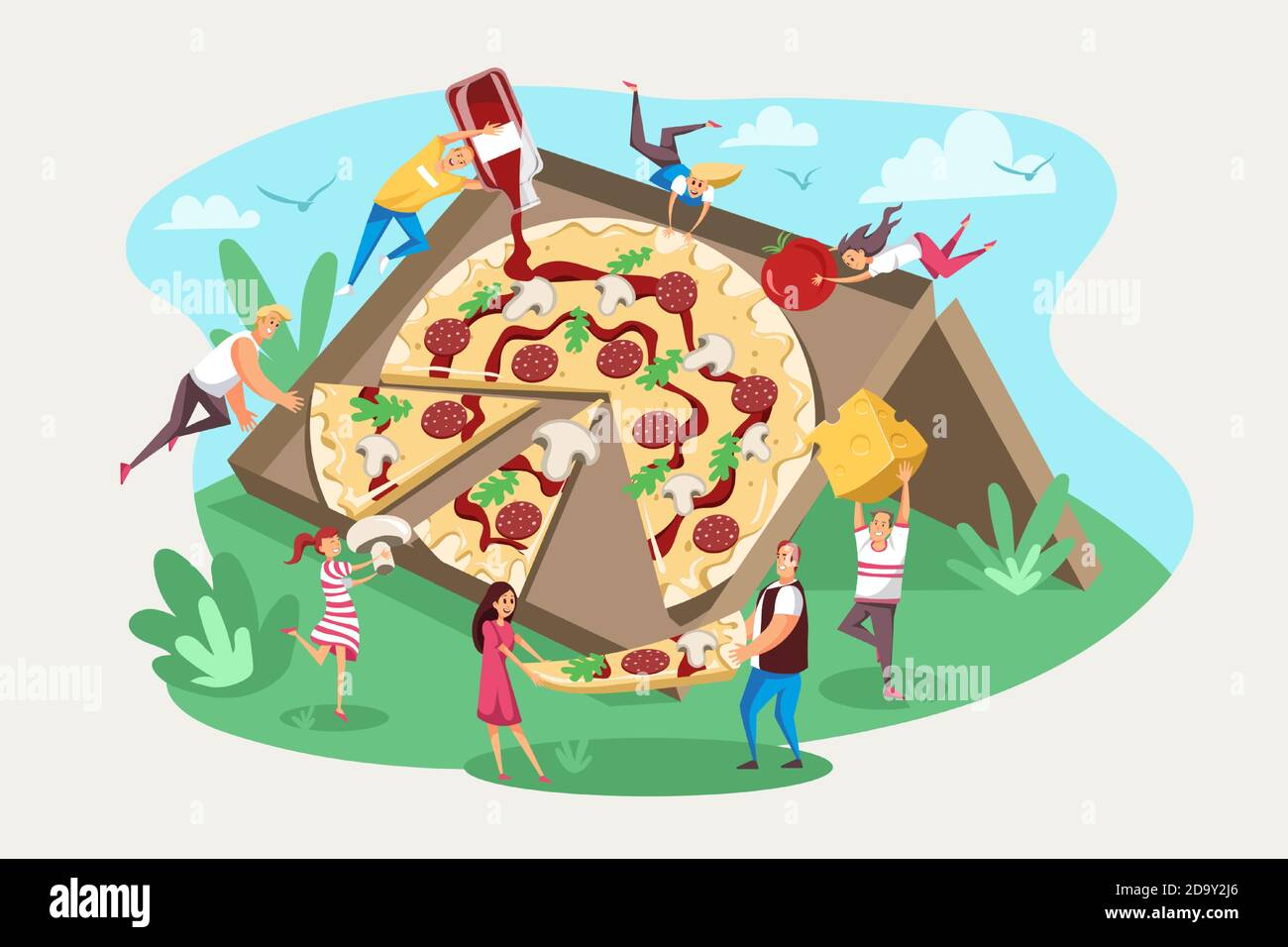 Pizza, fast food, friendship team, hungry concept Stock Vector Image ...