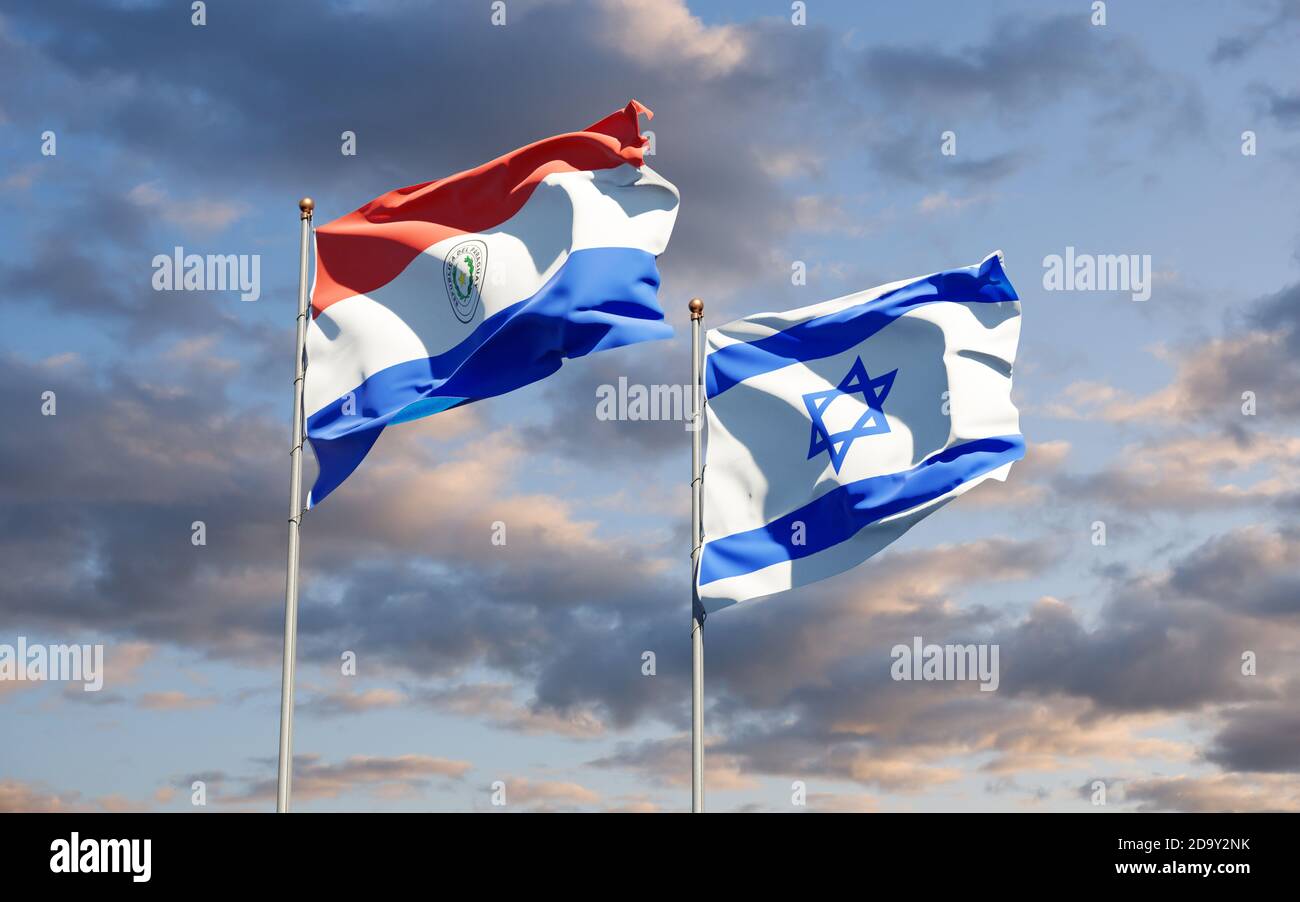 Beautiful national state flags of Paraguay and Israel together at the ...