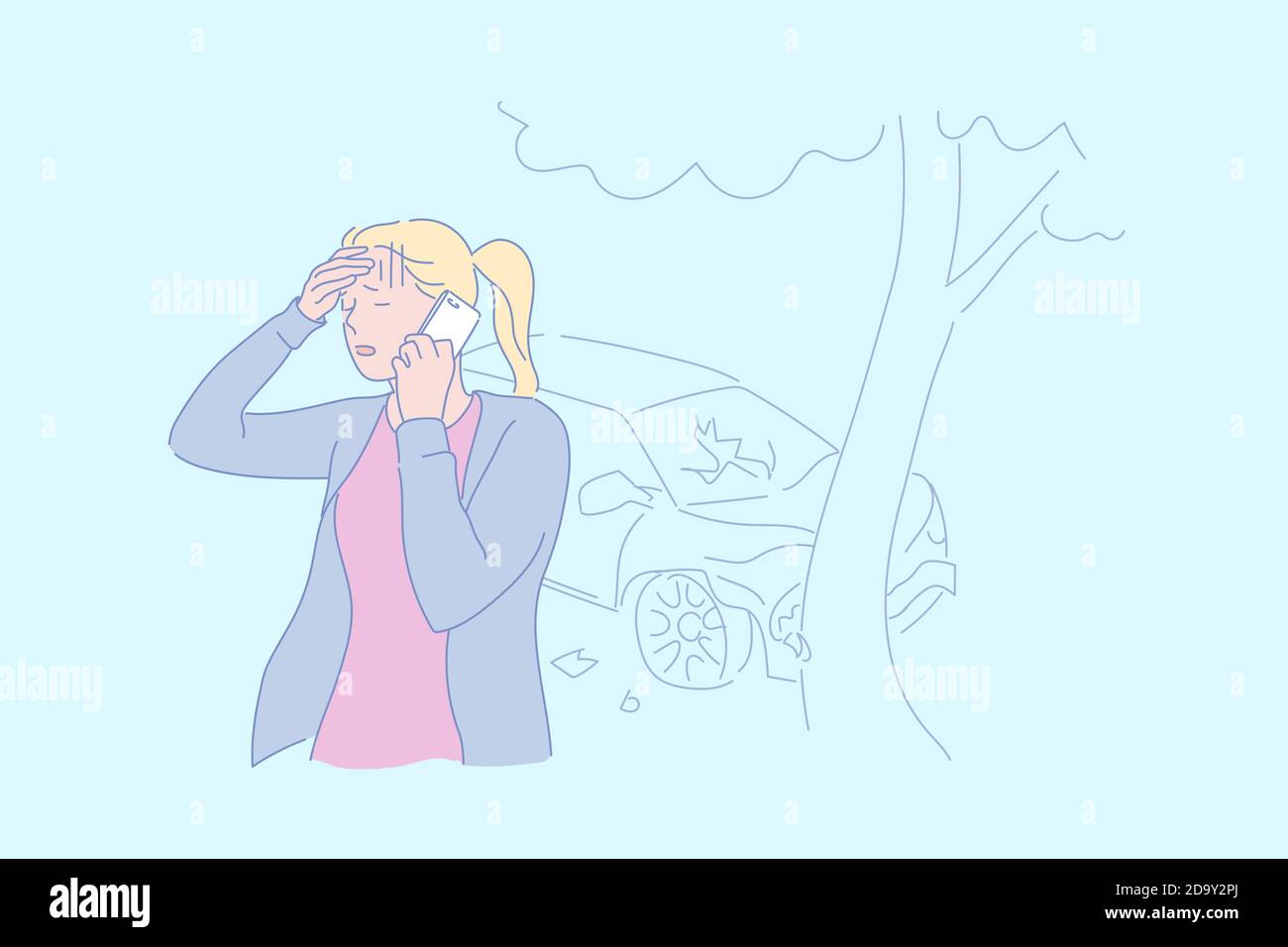 Traffic accident, car crash, bump into tree, stressful situation ...