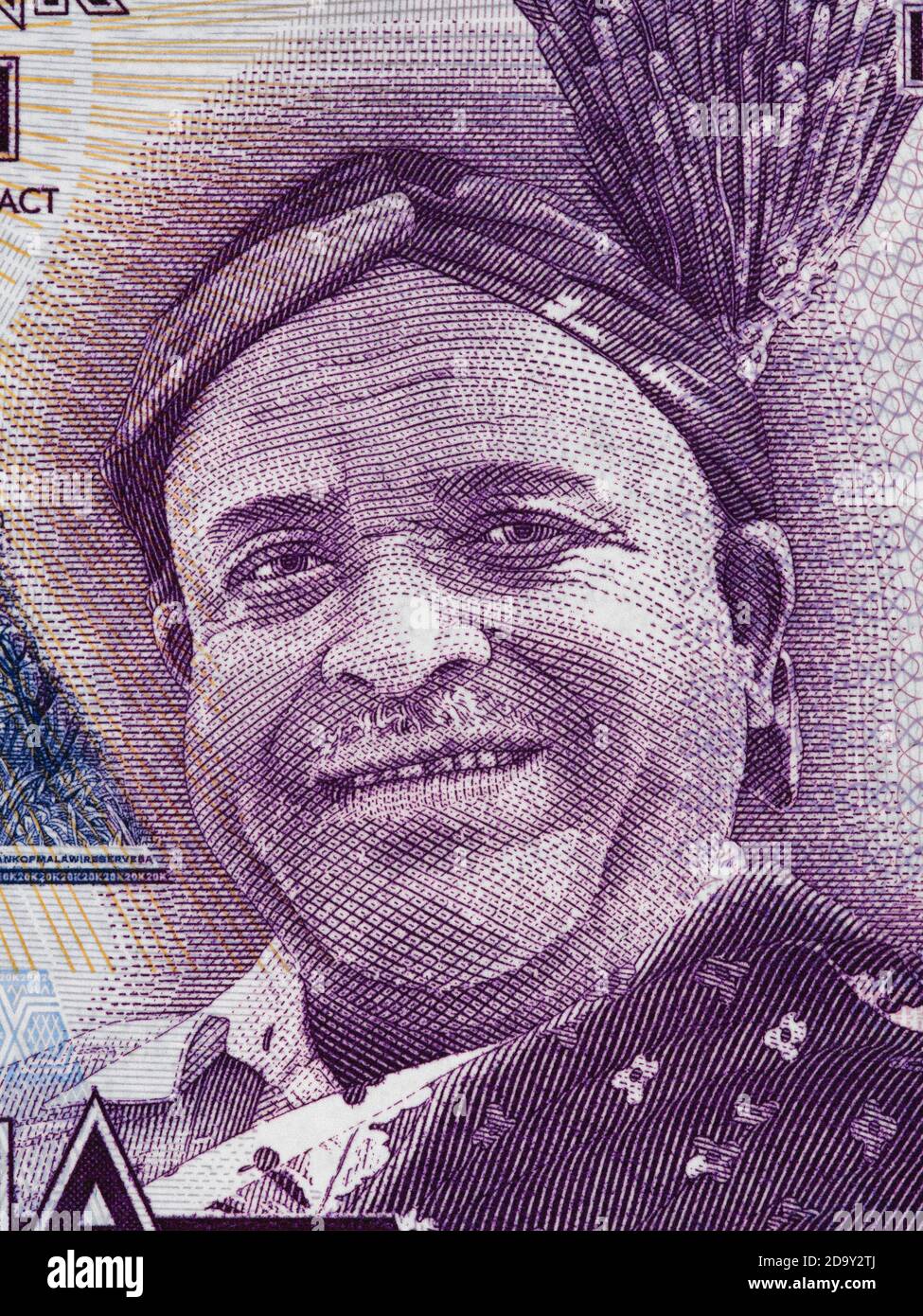 Inkosi Ya Makhosi M'Mbelwa II portrait on Malawi 20 kwacha banknote ...