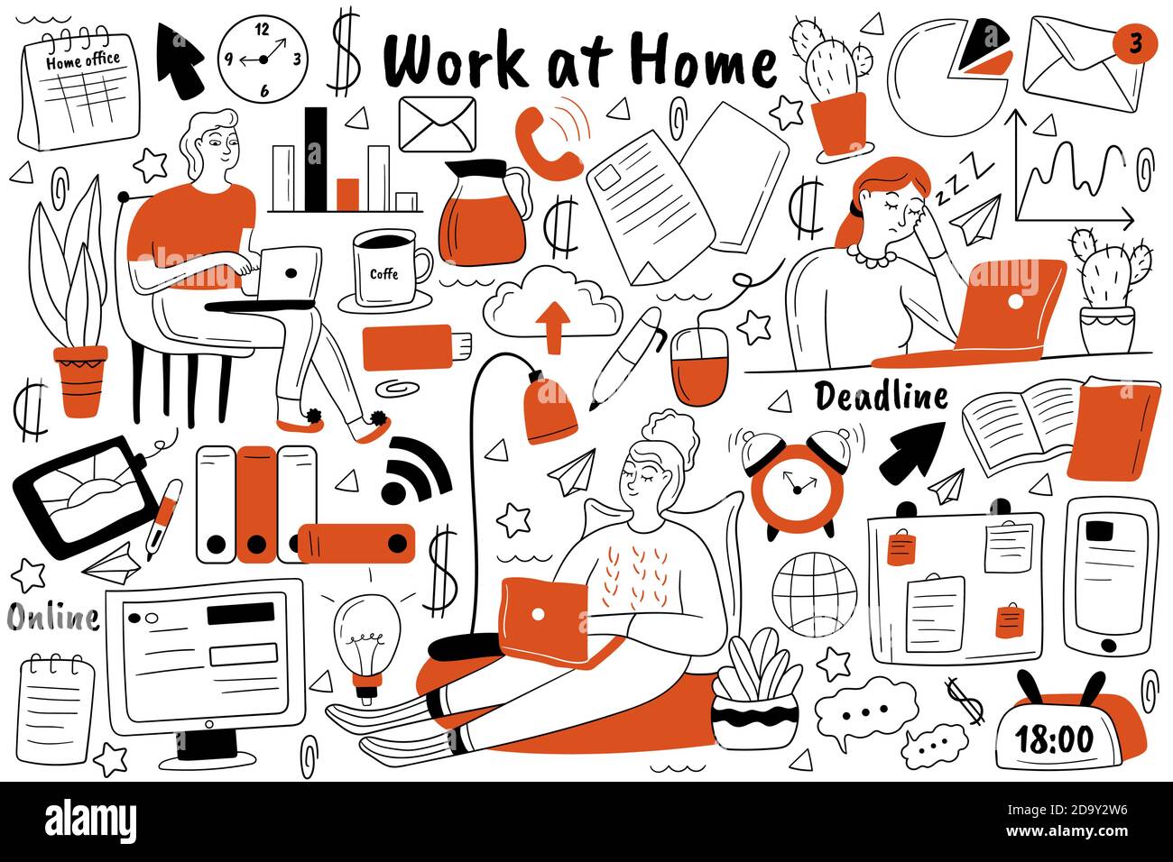 Work at home doodle set Stock Vector Image & Art - Alamy