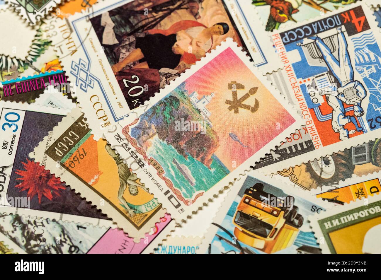 KHARKOV, UKRAINE - JUNE 23, 2020: Background of postage stamps used in ...