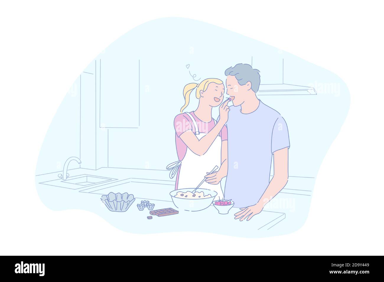 Family leisure, cooking dessert together, positive emotion concept ...