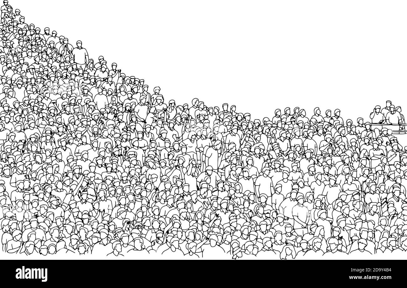many sport fans on stadium with copyspace vector illustration sketch ...