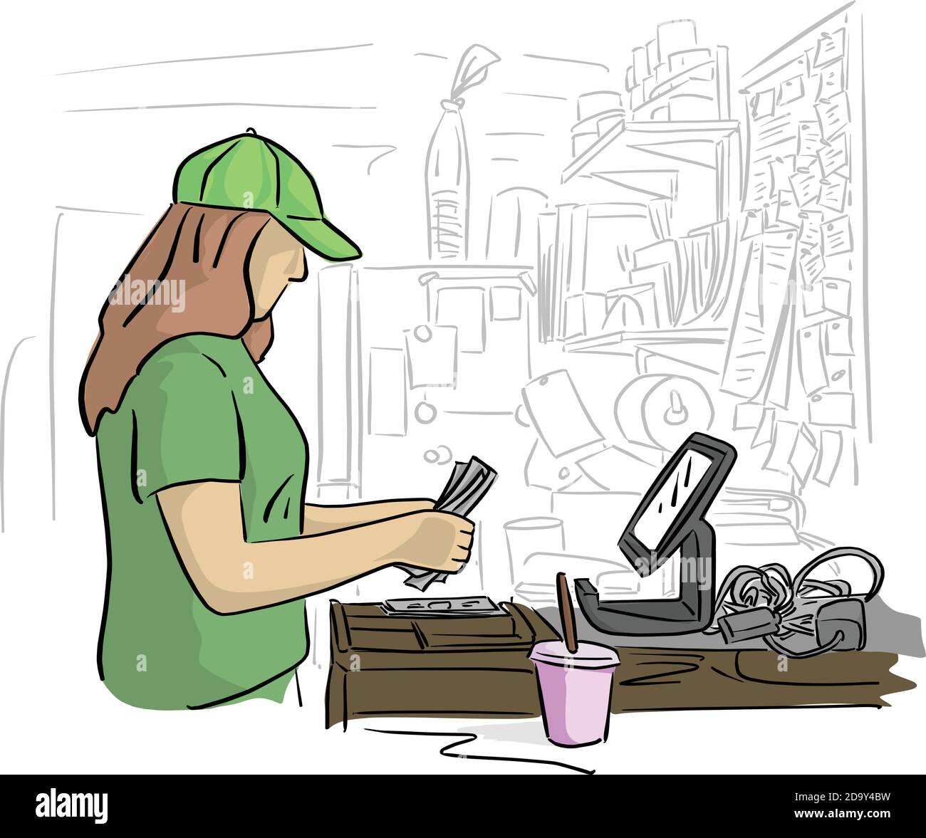 Cashier counting money Stock Vector Images - Alamy