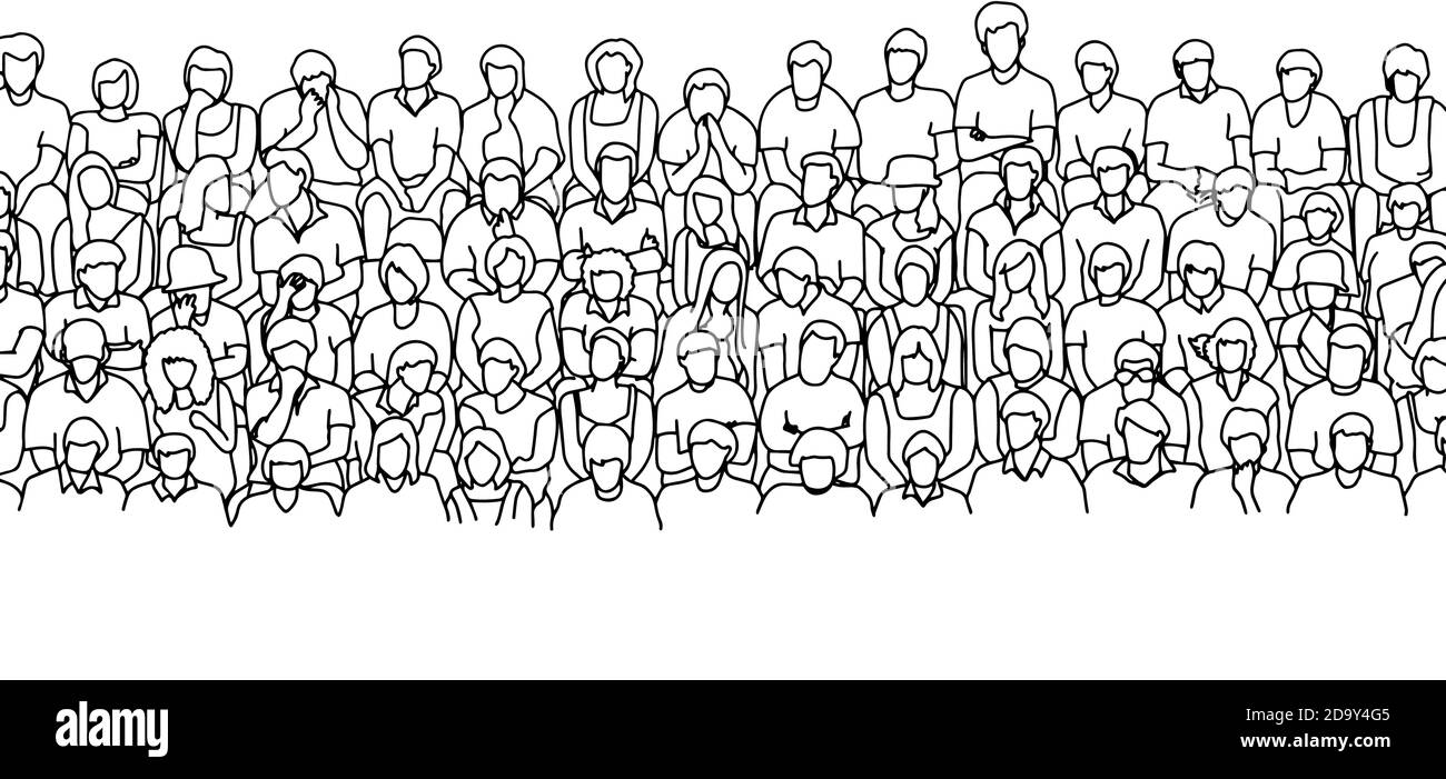 five lines of people sitting on stadium vector illustration sketch ...