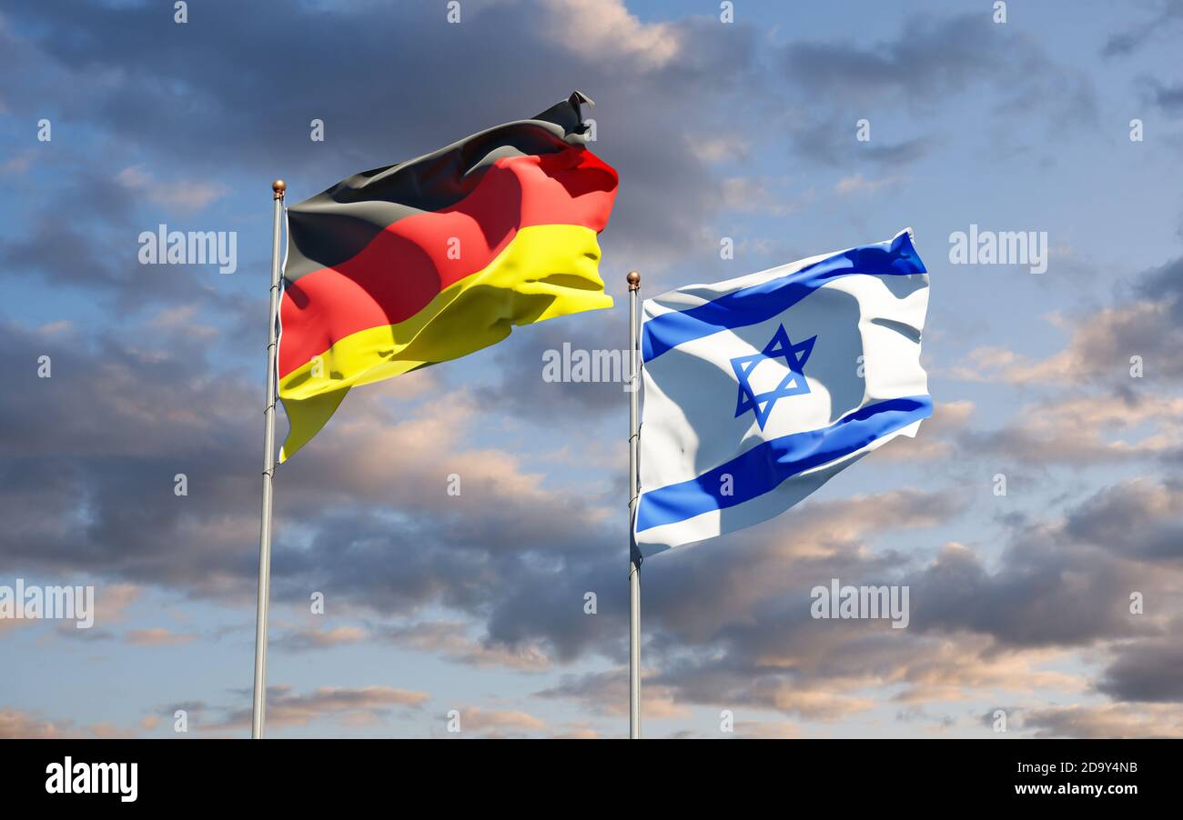 Beautiful national state flags of Germany and Israel together at the ...