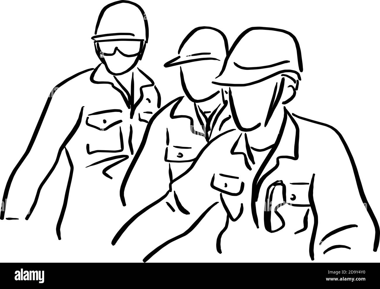 three engineer worker with hard hat vector illustration sketch doodle ...