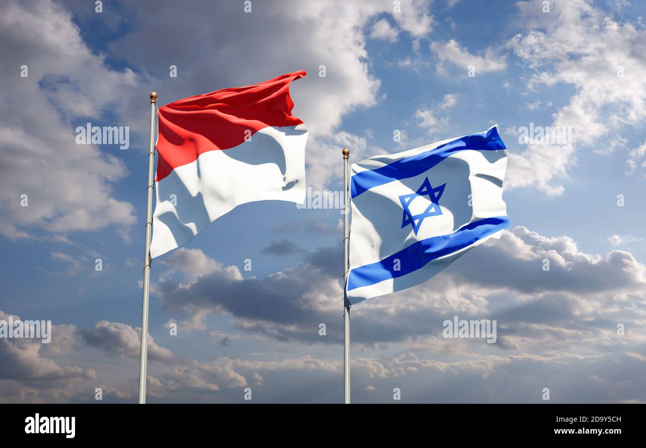 Beautiful national state flags of Indonesia and Israel together at the ...