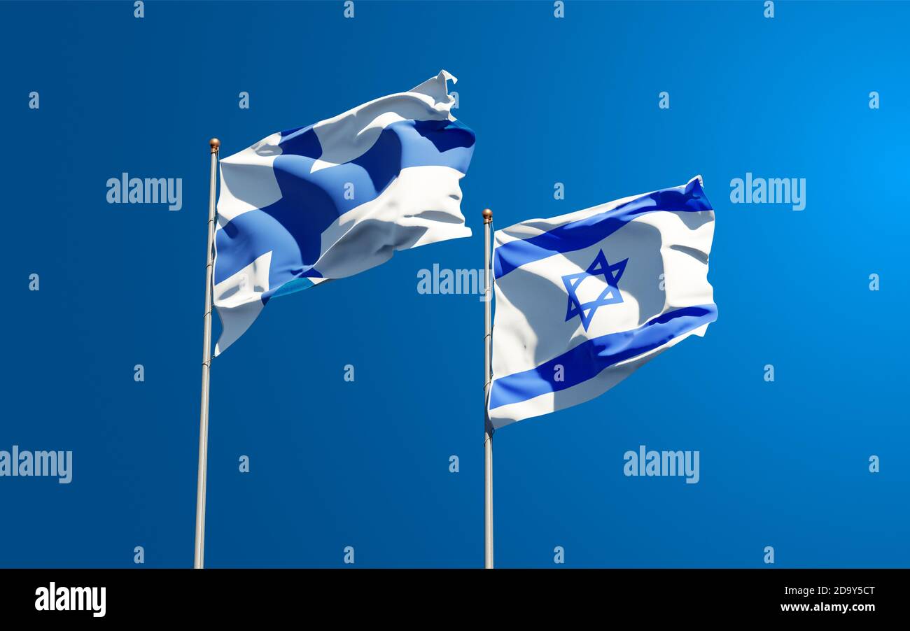Beautiful national state flags of Finland and Israel together at the ...