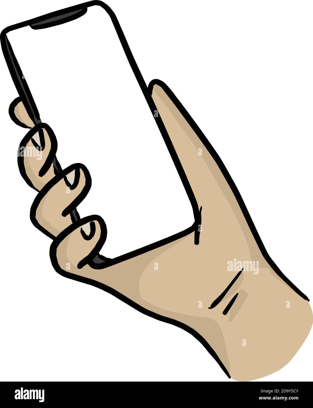 hand holding smartphone with notch display vector illustration sketch ...