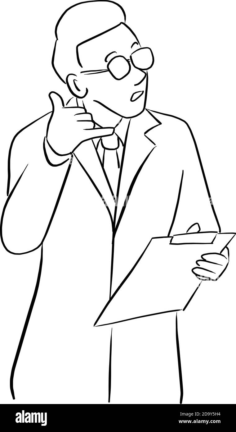 male doctor showing a phone call gesture vector illustration sketch ...