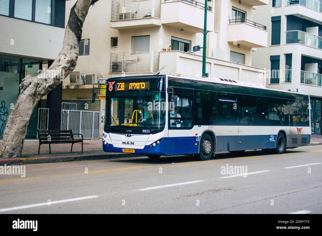 Tel Aviv Israel November 07, 2020 View of an Israeli public bus driving ...